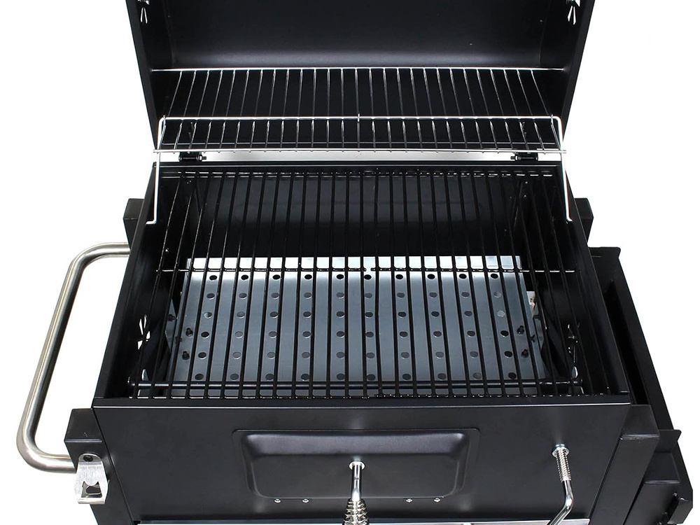 Grill węglowy ogrodowy dwa ruszty termometr pokrywa półka popielnik ...